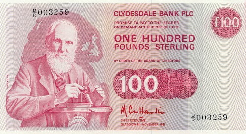 Clydesdale Bank 100 Pounds (1985-1991 series) - exchange yours