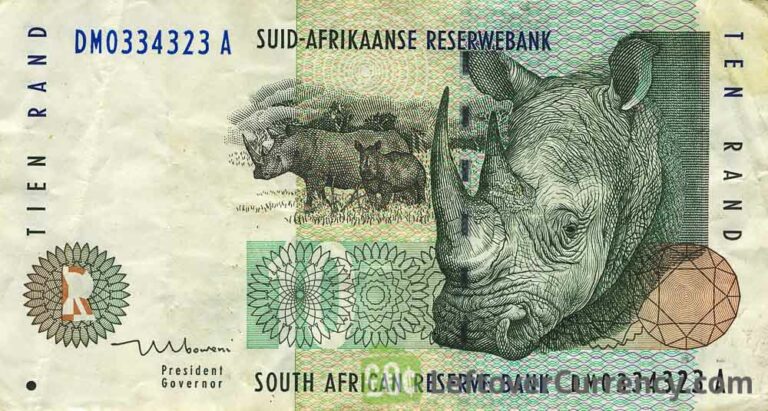 10 South African Rand banknote (Rhino type 1993) - Exchange yours