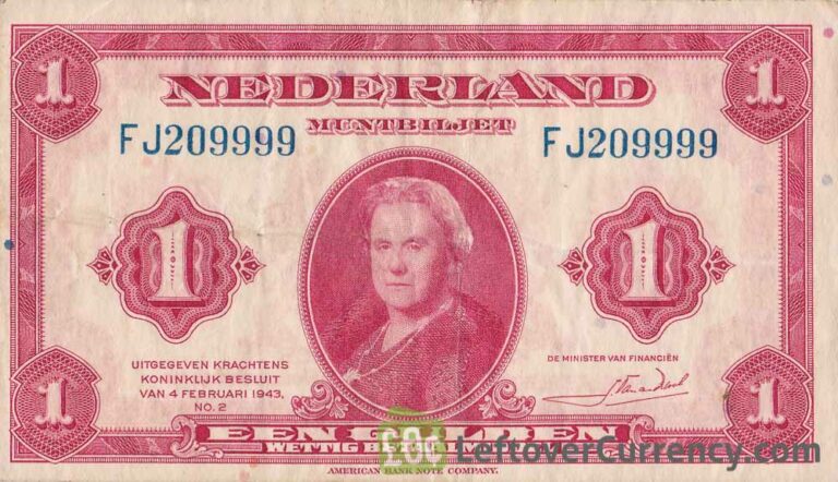 1 Dutch Guilder banknote (Muntbiljet 1943) - Exchange yours today