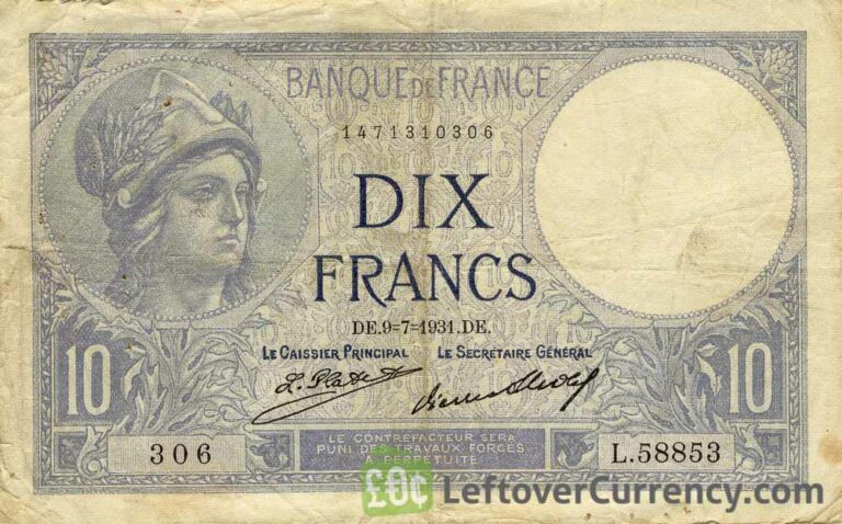10 French Francs banknote (Minerva) - Exchange yours for cash today
