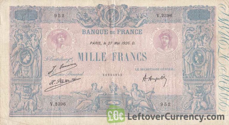 1000 French Francs note (Bleu & Rose) - Exchange yours for cash today