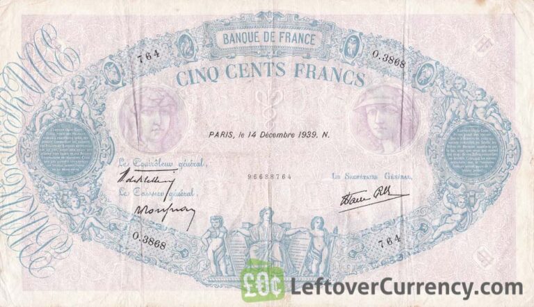 500 French Francs note (Bleu et Rose) - Exchange yours for cash today
