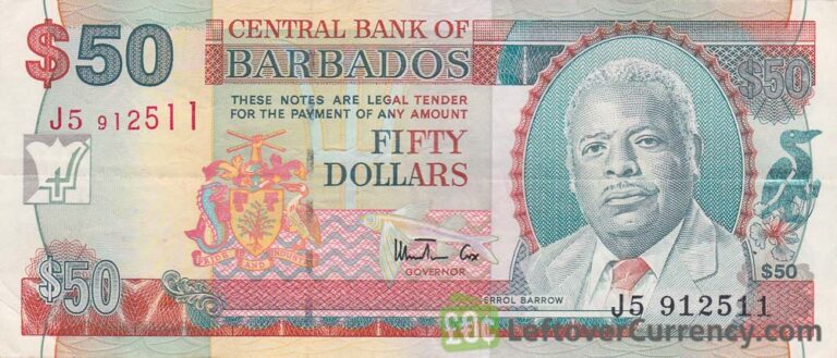 50 Barbados Dollars banknote (National Heroes Square) - Exchange yours