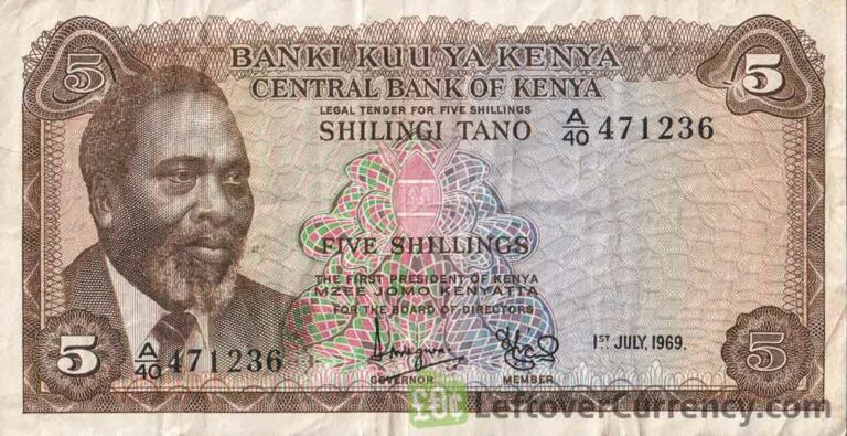 Leftover Currency - easily exchange 5 Kenyan Shillings banknote (1969)