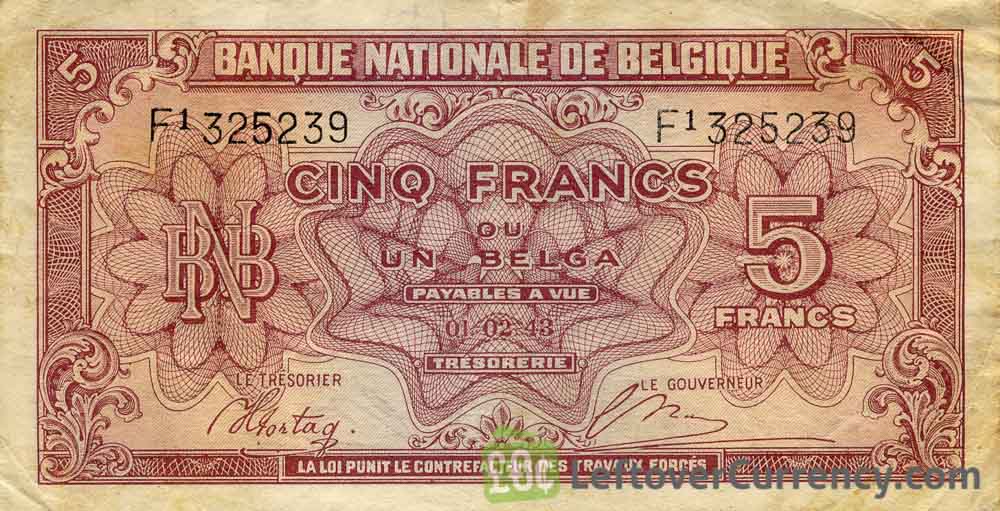 5 Belgian Francs (type Londres) - Exchange yours for cash today