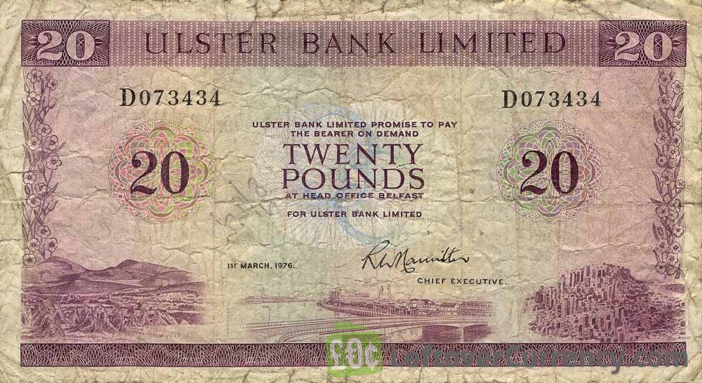 Ulster Bank Limited 20 Pounds (series 1970-1988) - exchange yours