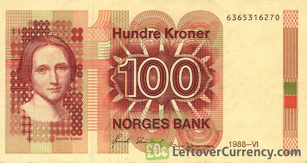 100 Norwegian Kroner (Camilla Collett) - Exchange yours for cash
