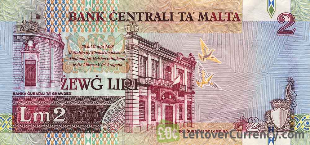 2 Maltese Lira banknote - Exchange yours for cash today