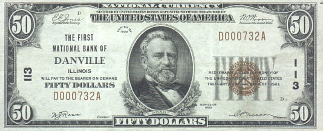 Fifty Dollars National Currency banknote brown seal - Exchange yours
