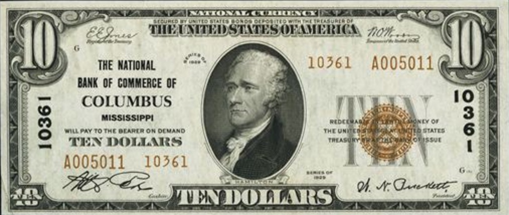 Ten Dollars National Currency banknote brown seal - Exchange yours