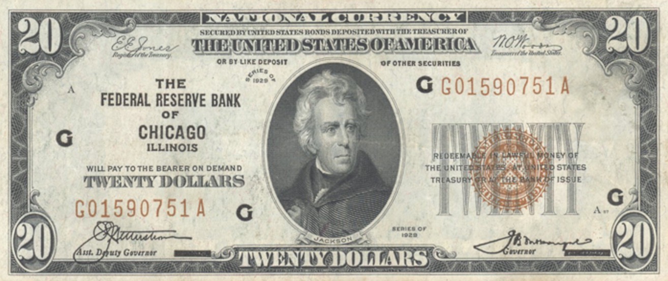 Twenty Dollars National Currency banknote brown seal - Exchange yours