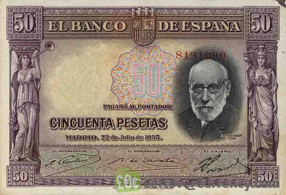 50 Spanish Pesetas banknote (Santiago Ramon y Cajal) - Exchange yours