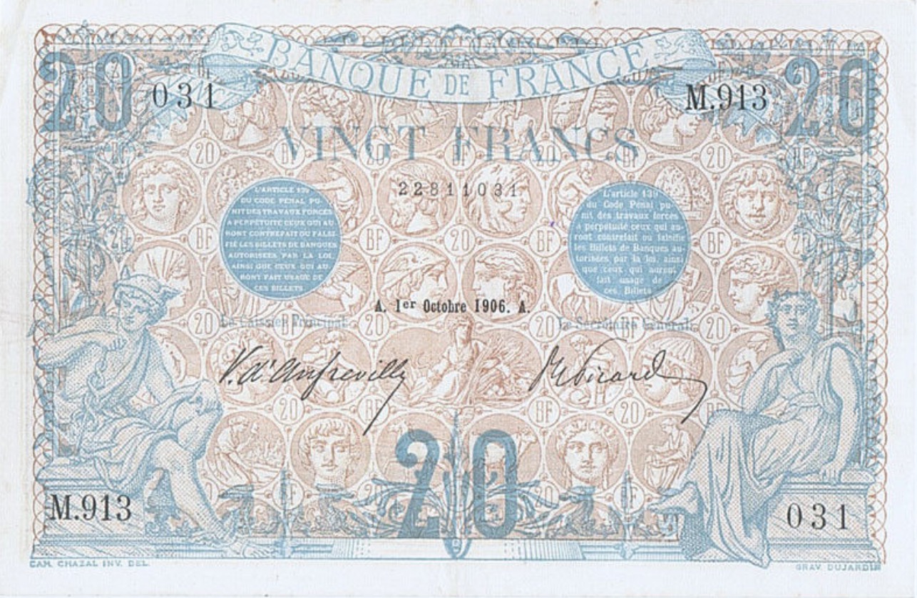 20 French Francs banknote (Bleu) - Exchange yours for cash today