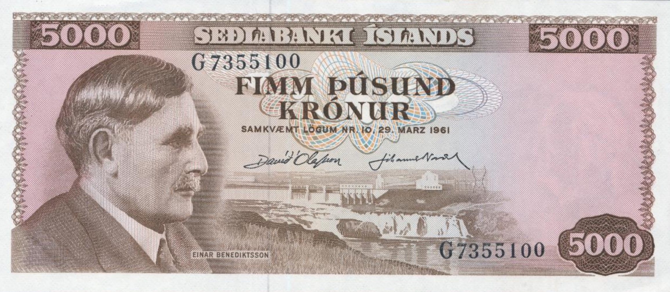 5000 Icelandic Kronur banknote (Einar Benediktsson) - Exchange yours