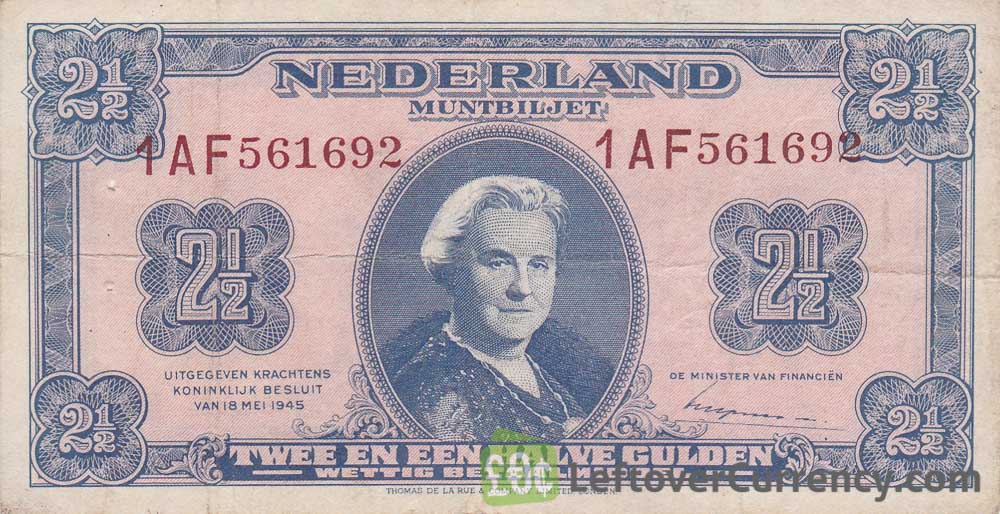 2 1/2 Dutch Guilders banknote (Muntbiljet 1945) - Exchange yours today