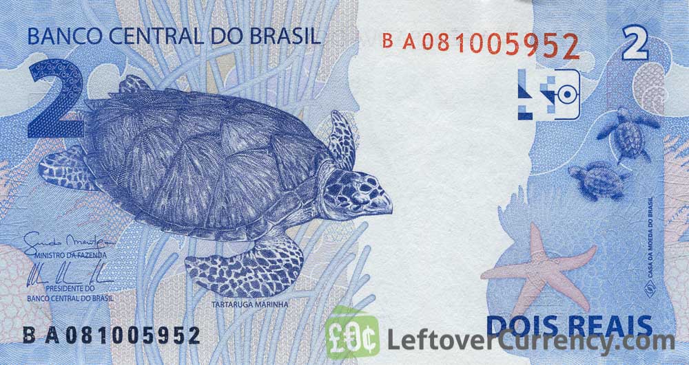2 Brazilian Reais banknote 2010 issue - Exchange yours for cash today
