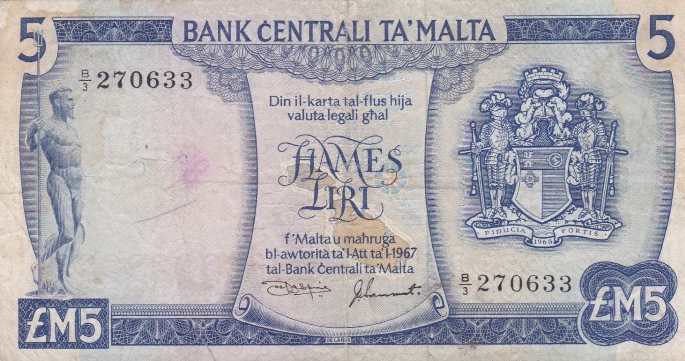 5 Maltese Liri banknote (2nd Series) - Exchange yours for cash today