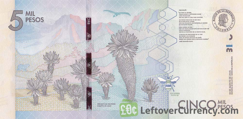 5000 Colombian Pesos banknote (José Asunción Silva) - Exchange yours