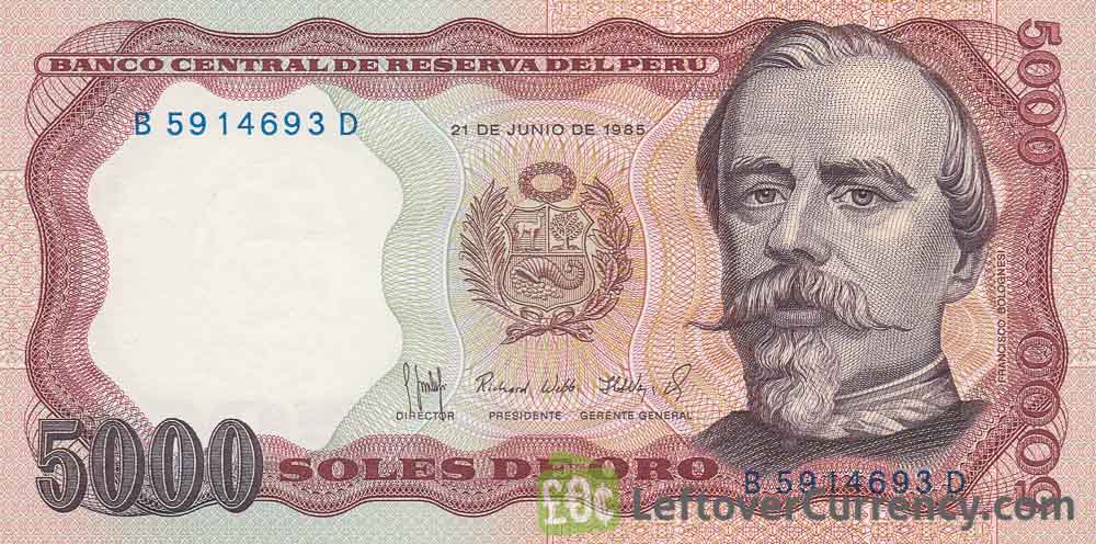 5000 Soles de Oro banknote Peru (Bolognesi) - Exchange yours for cash